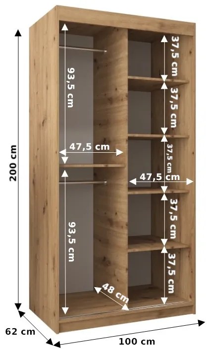 Šatní skříň 100 cm Toki 1 (Černá matná + Dub artisan). 1064879