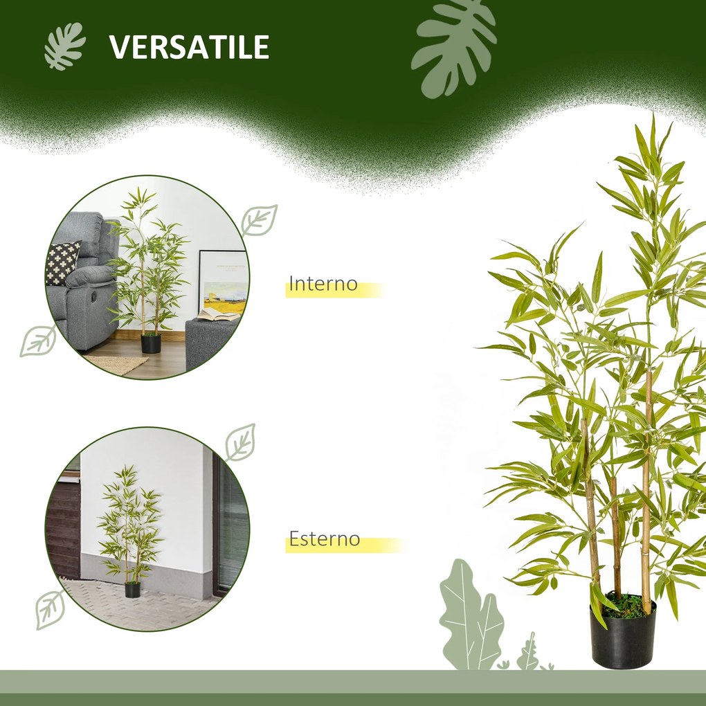 Umělá rostlina HOMCOM 120 cm v květináči se 336 listy, realistický falešný bambus pro interiér a exteriér