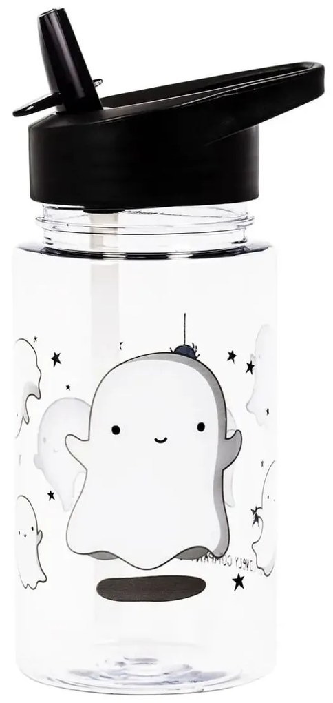 A Little Lovely Company Dětská lahev s brčkem Ghost 450ml, černá barva, bílá barva, plast