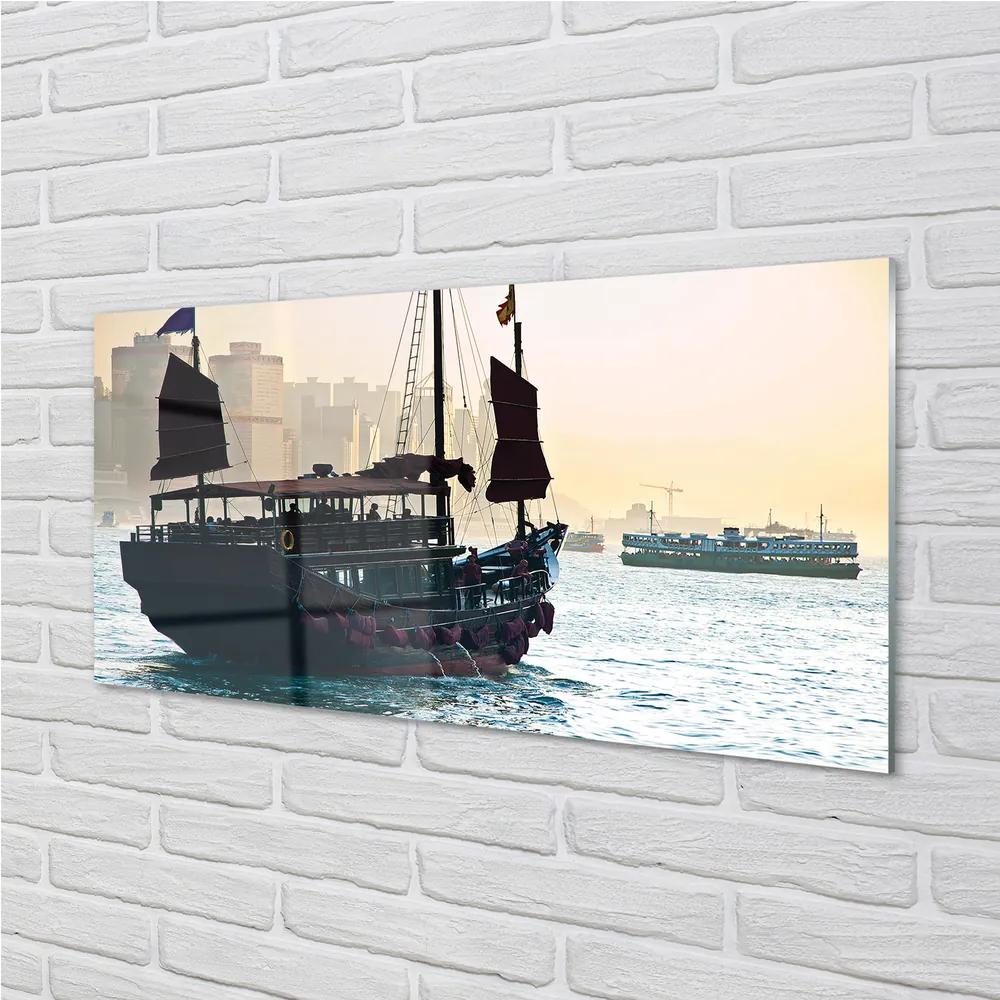 akrylový obraz Loď sea city sky 140x70 cm