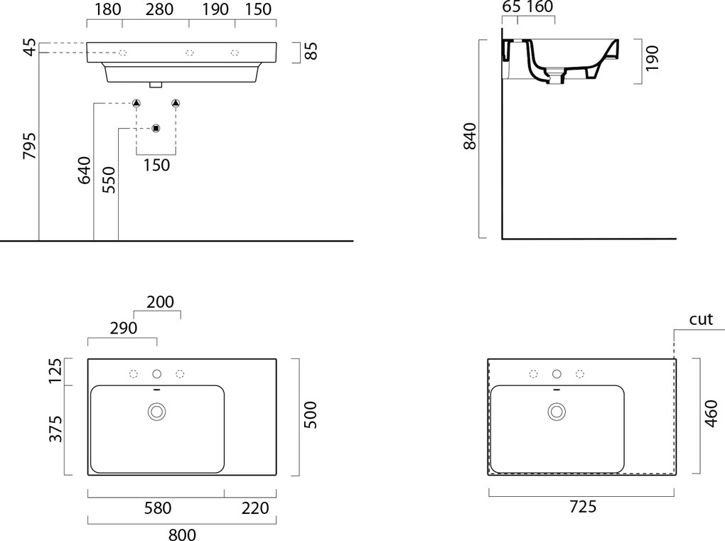 GSI GSI, NUBES keramické umyvadlo 80x50cm, s odkládací plochou vpravo, bílá ExtraGlaze, 9629111