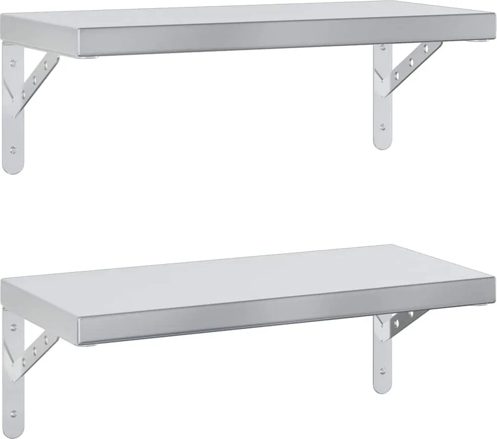 Nástěnné police 2 ks 50 x 23,5 cm stříbrné nerezová ocel 3214510