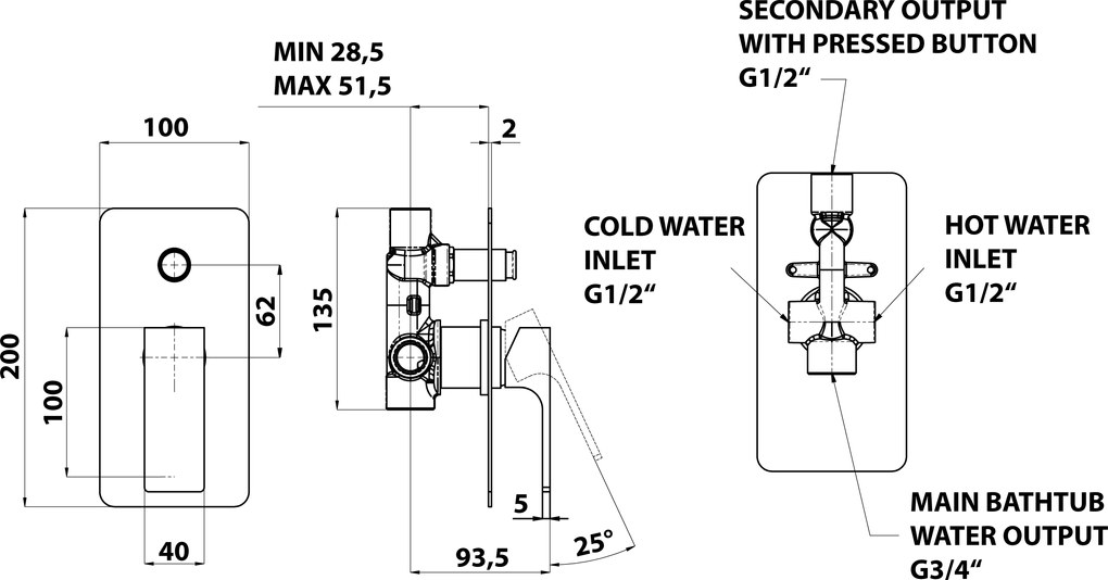 Sapho Forata sprchová baterie podomítková 2 výstupy černá FT042/15