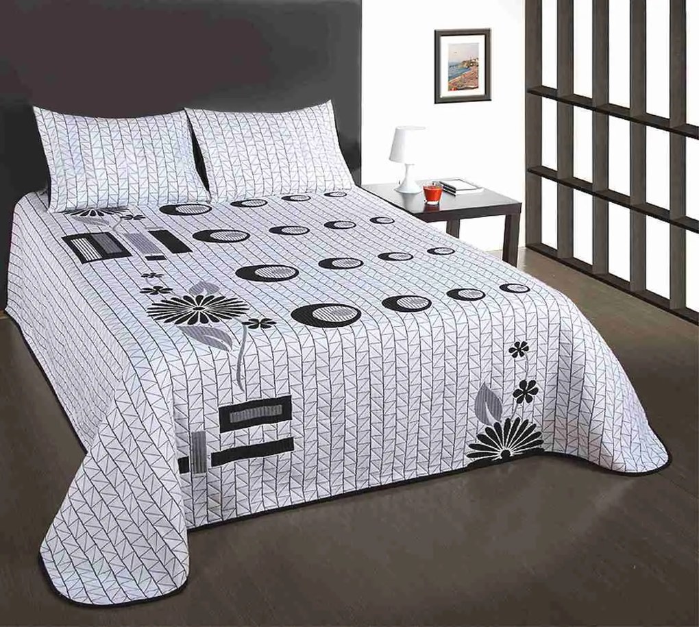 Forbyt  Přehoz na postel s návleky, Good-Night, černobílý, 240 x 260 cm  160 x 220 cm + 40 x 40 cm
