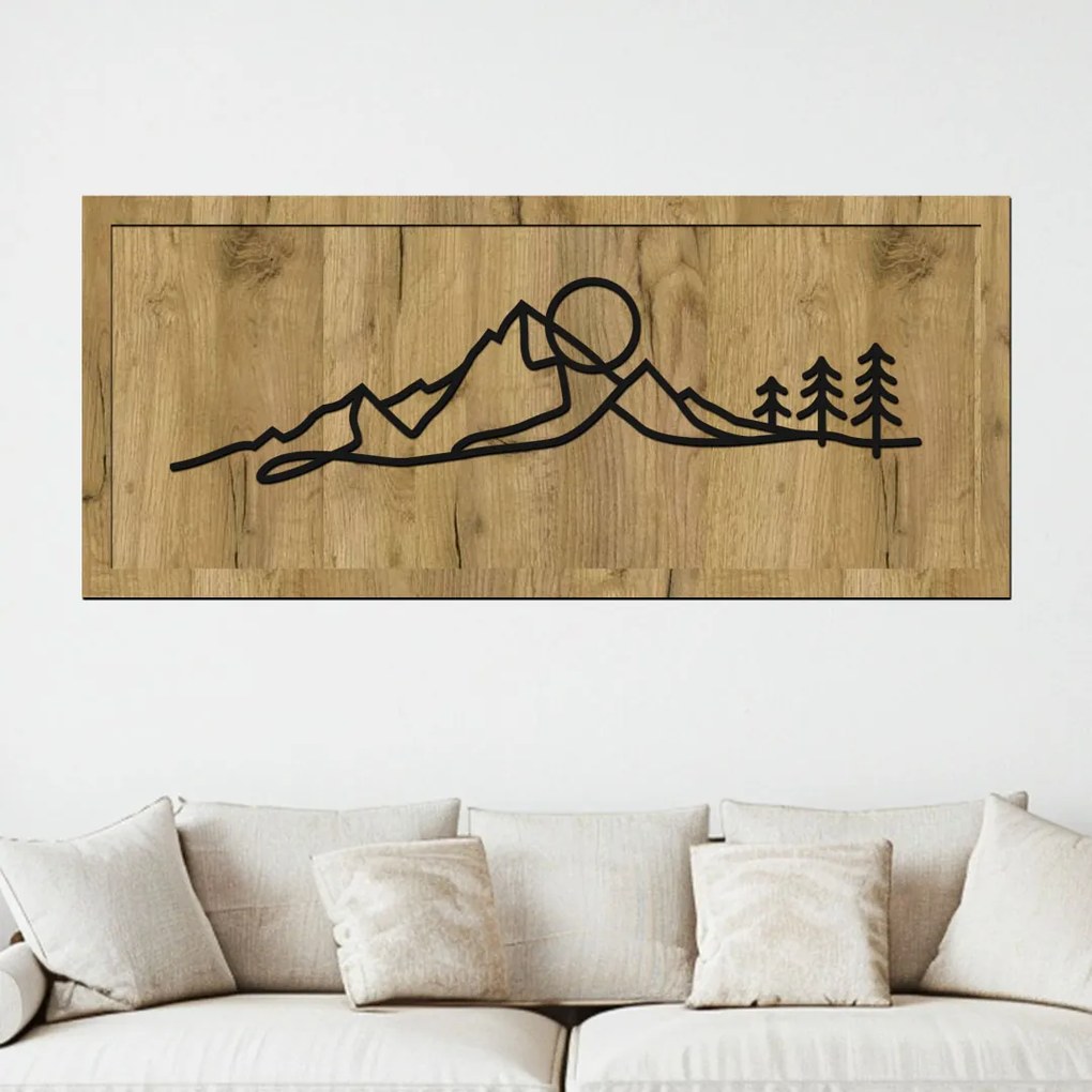 dřevo života Dřevěný obraz Horský výhled Rozměry (cm): 95x41, Zvolte barvu dekoru: Dub zlatý-Černá