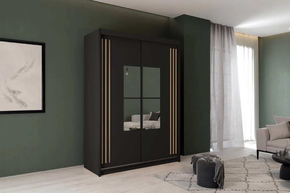 ARK Šatní skříň IKING, Černá/Dub Artisan 150 cm