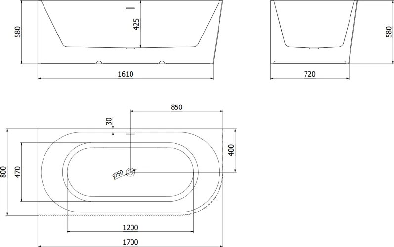 Mexen Silo, rohová volně stojící rýhovaná vana, levá, 170 x 80 cm, bílá lesklá, grafitový přepad, 52891708000L-95