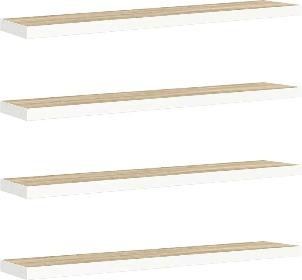 Plovoucí nástěnné police 4 ks dub a bílé 120x23,5x3,8 cm MDF 326587