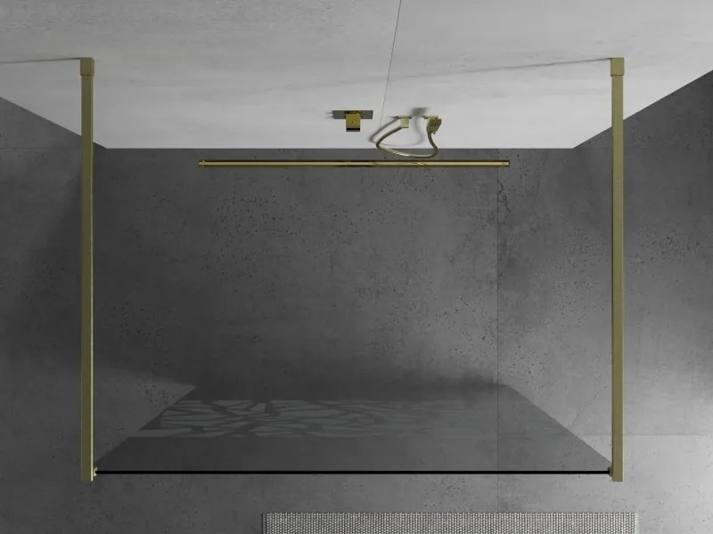 Mexen Kioto, sprchová zástěna Walk-In 100 x 200 cm, 8mm čiré sklo bílý vzor, ​​zlatý matný profil, 800-100-002-55-85