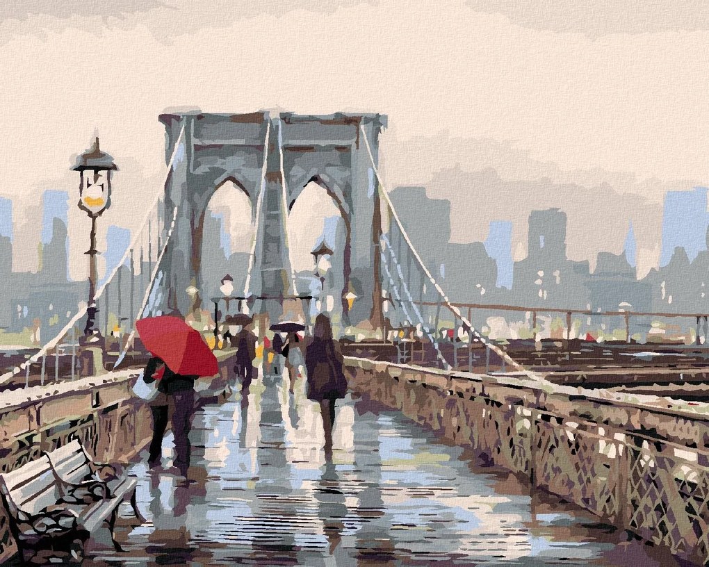 zuty malování podle čísel - procházka po brooklyn bridge (richard macneil), 80x100 cm, vypnuté plátno na