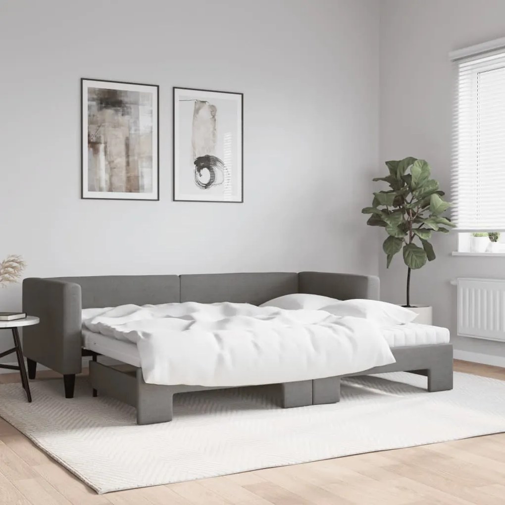 Válenda s přistýlkou a matracemi tmavě šedá 80 x 200 cm textil 3196592