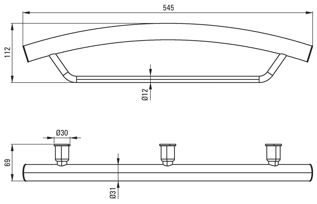 Deante Vital příslušenství, nástěnné kovové madlo s místem pro ručník, NIV_041H