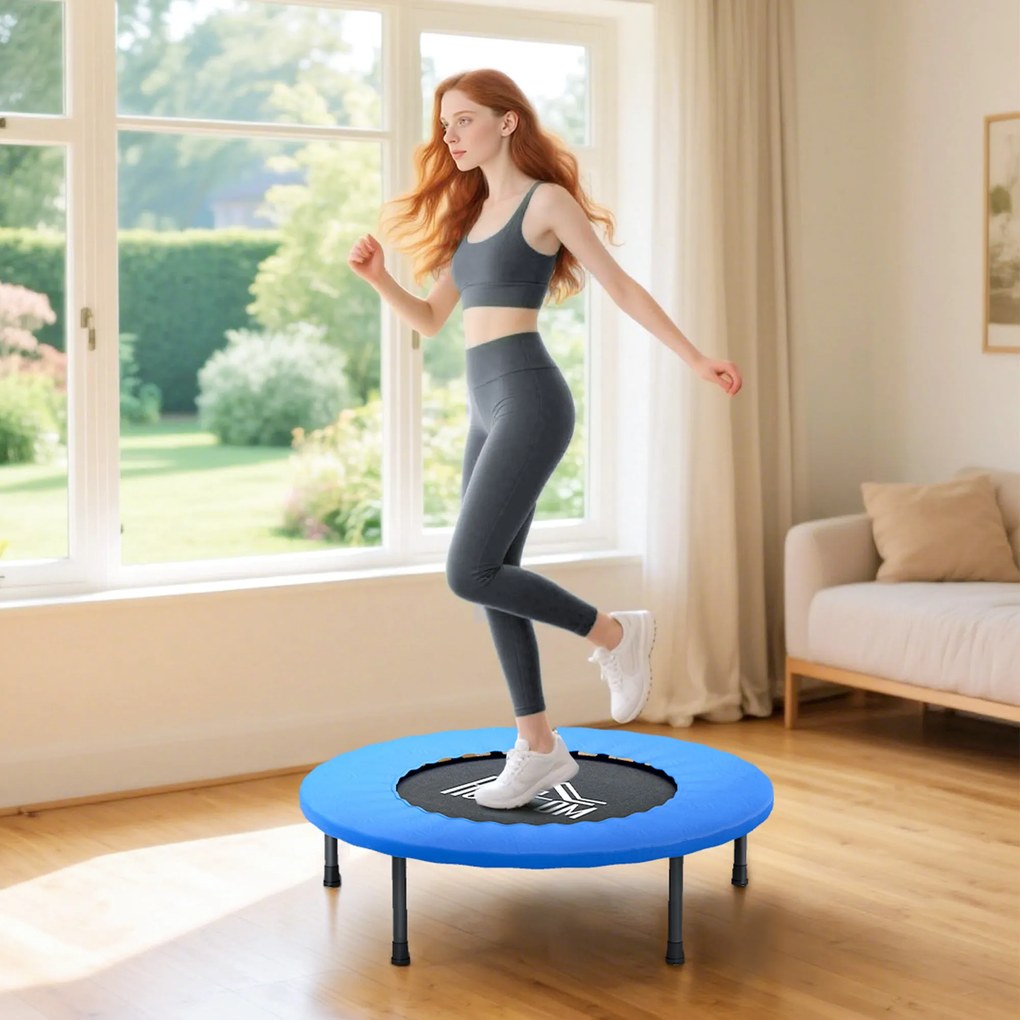 HOMCOM Fitness Trampolína Ø81 cm, Ocelová Trampolína se Zabezpečovací Podložkou a 28 Jary pro Vnitřní a Vnější Cvičení, Nosnost 100 kg, 81x81x22,5 cm…