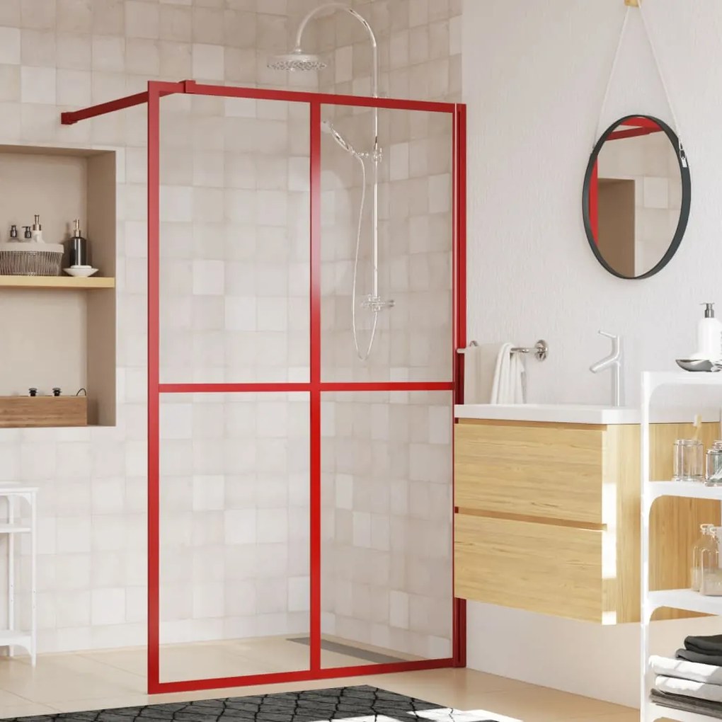 vidaXL Zástěna do průchozí sprchy čiré ESG sklo červená 118 x 195 cm