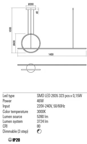 Redo 01-1734 - LED Stmívatelný lustr na lanku GIOTTO LED/46W/230V bílá