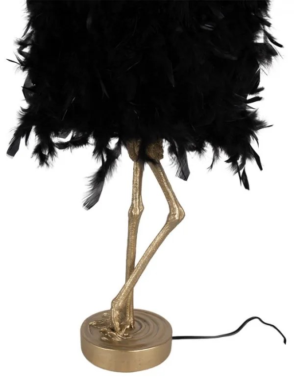 Stolní lampa ve tvaru zlatých pštrosích nohou s peříčky – 30x30x69 cm
