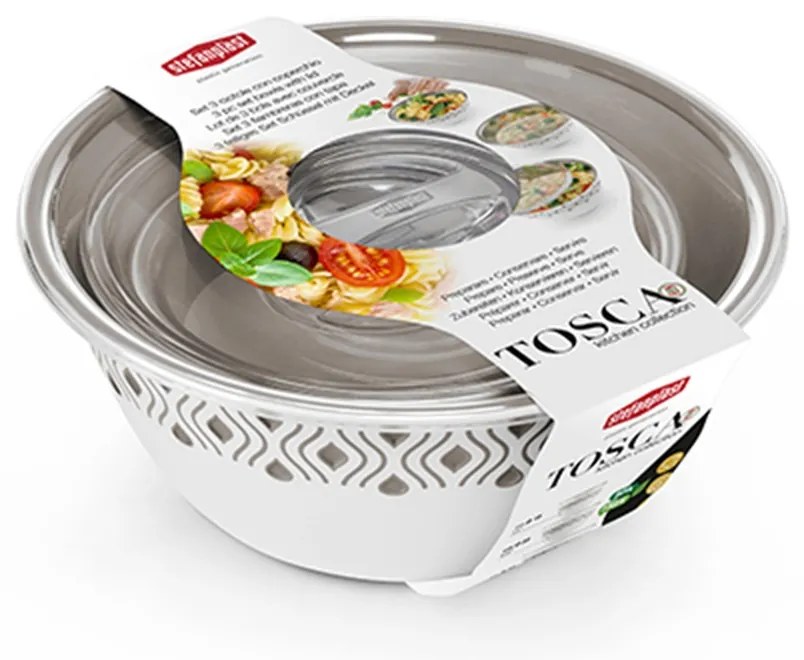 STEFANPLAST Plastová miska Tosca, bílý/světle šedý set 3ks s víkem