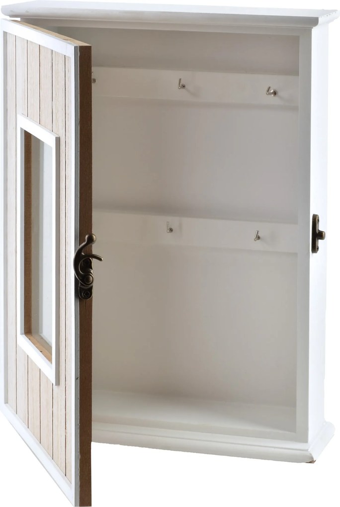 Dřevěná skříňka na klíče STACY Window 22x8x29,5 cm bílá/hnědá