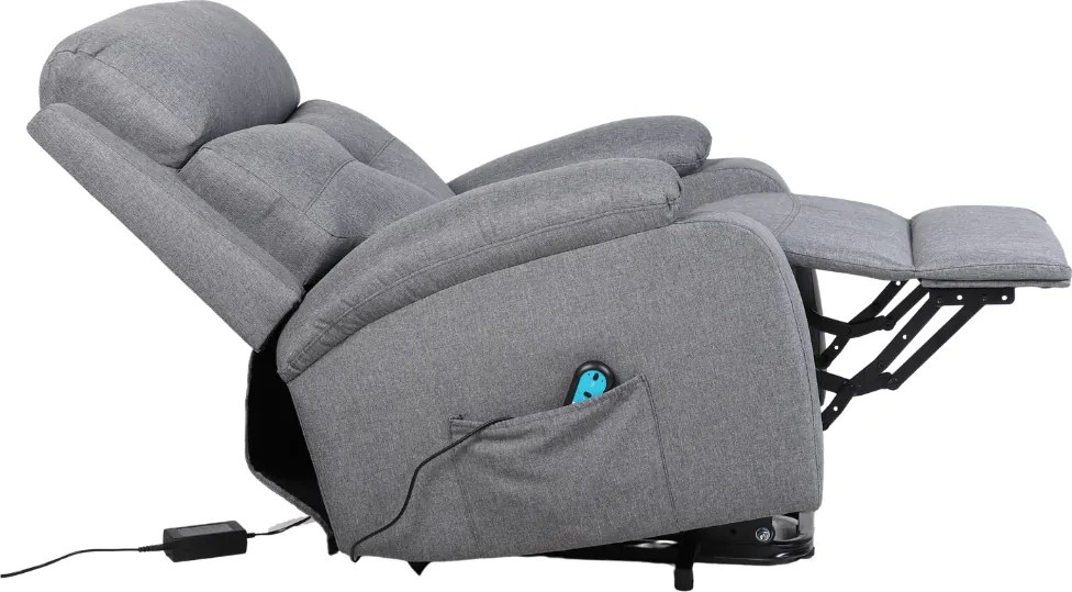TV křeslo MORGAN s elektrickým polohováním — látka, šedá, nosnost 130 kg