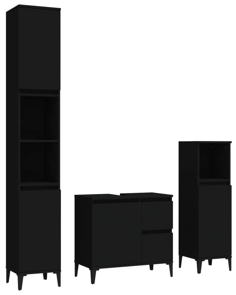 3dílný set koupelnových skříněk černý kompozitní dřevo,  3185544