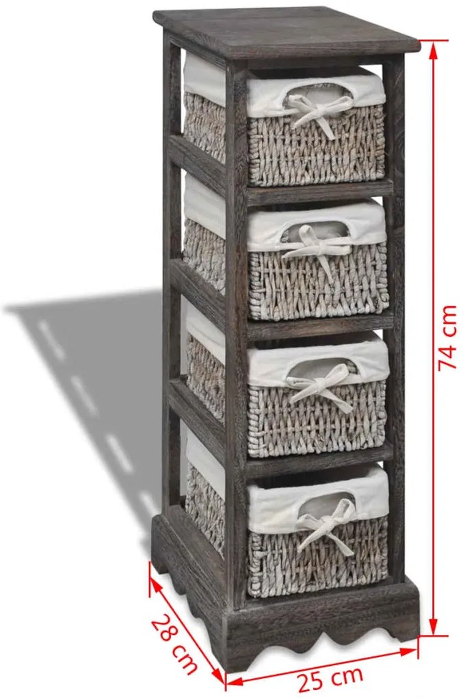 vidaXL Marketos Dřevěný úložný regál s 4 proutěnými košíky hnědý