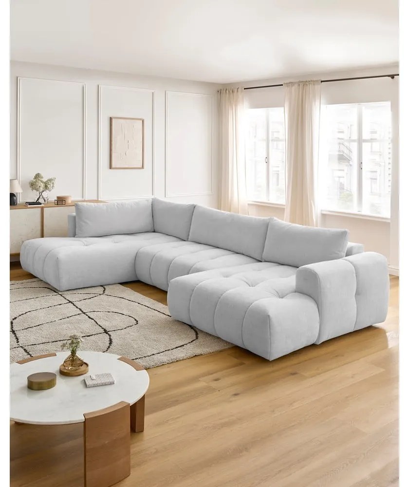 Světle šedá rozkládací/s úložným prostorem rohová pohovka (levý roh/do "U") Fuji – Bobochic Paris