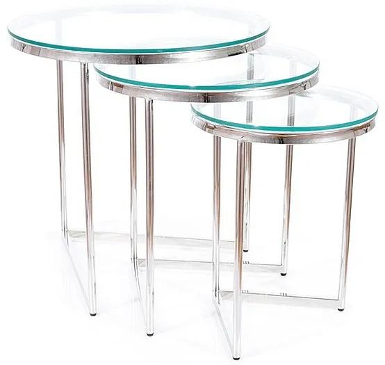 Konferenční stolky 3 ks TRINITY stříbrná/sklo