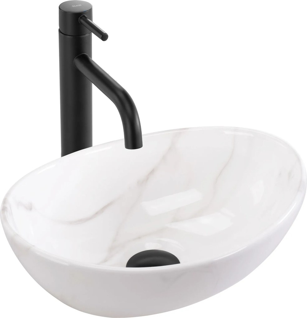 Rea Sofia Mini, umyvadlo na desku 355x270x125 mm, imitace kamene - bílá Cloudy, REA-U9236