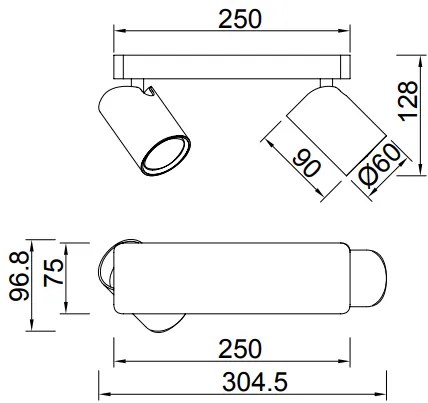 Mantra Sal, bílé stropní spotové svítidlo 2xGU10, délka 25cm