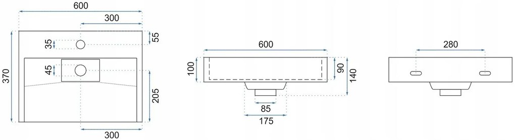 Rea Goya, konglomerátové umyvadlo 60x37 cm + kovová konzola na zeď, KPL-U8901