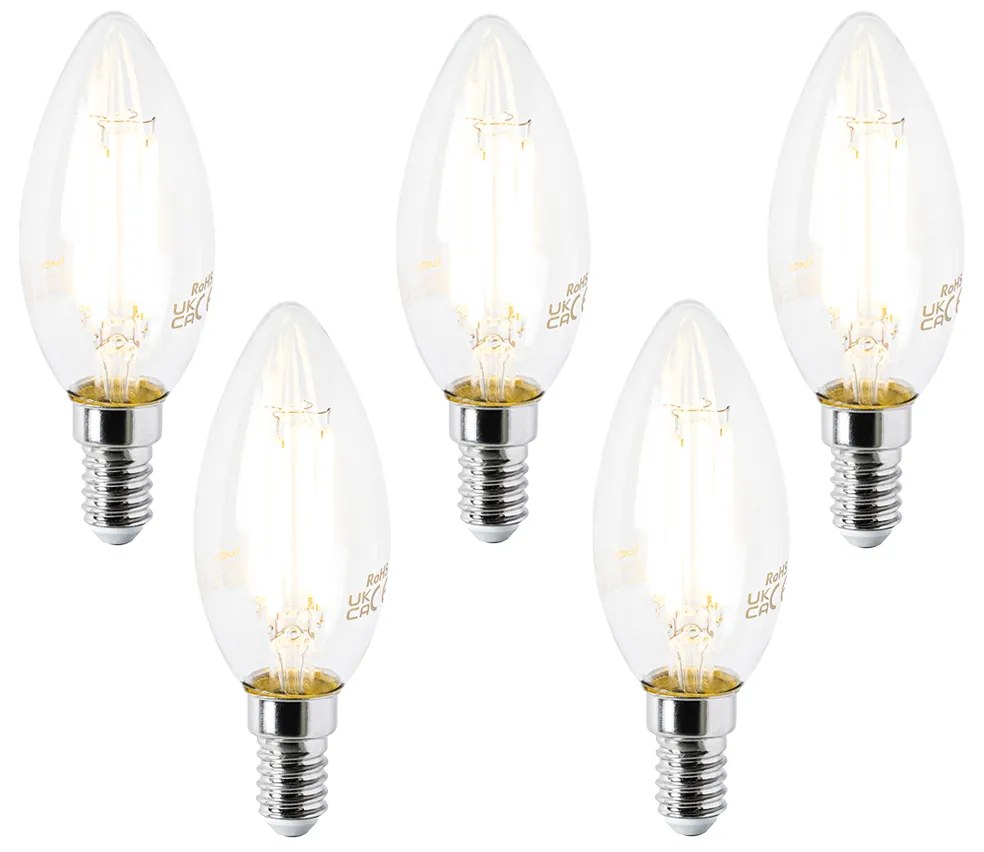 Sada 5 LED žárovek E14 B35 čirá 2,2W 470 lm 2700K