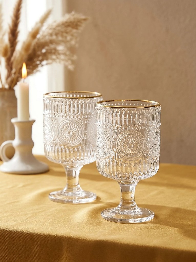 Sinsay - Sada sklenic s reliéfním vzorem a zlatým okrajem 2 pack - clear