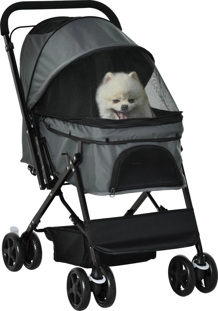 PawHut Kočárek pro Psy a Kočky - Buggy pro Malé Psy a Kočky, Tmavě Šedá Oxford, 76,5 x 52 x 95 cm | Aosom