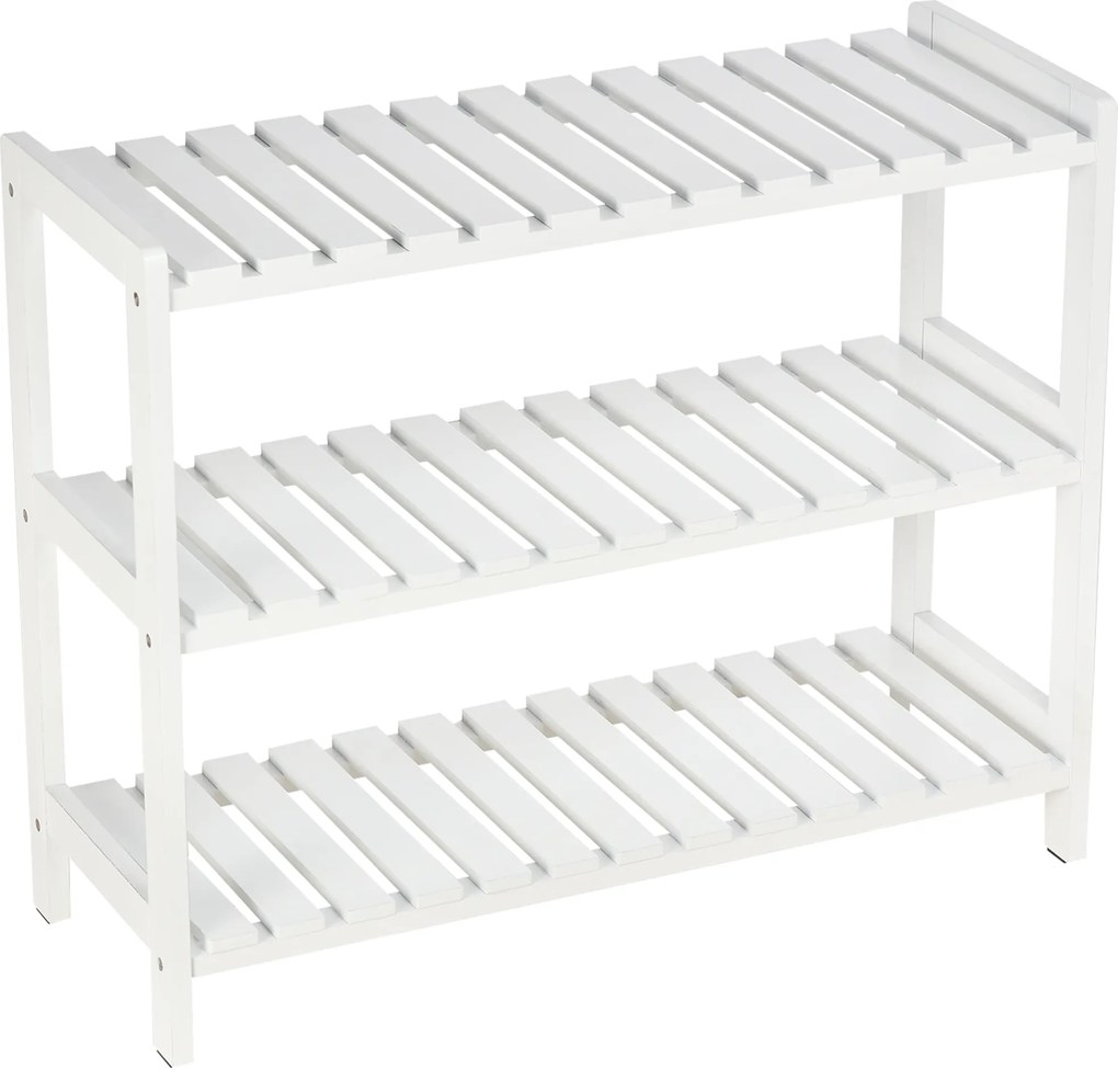 HOMCOM Dřevěná Botník 3-patrový Regál na Boty pro 9 Párů do Předsíně 70x26x57.5 cm Bílý
