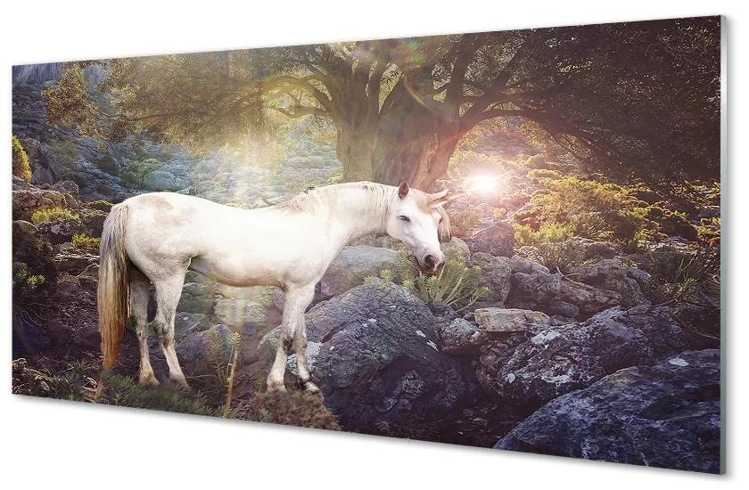 Obraz na skle Unicorn v lese 120x60 cm