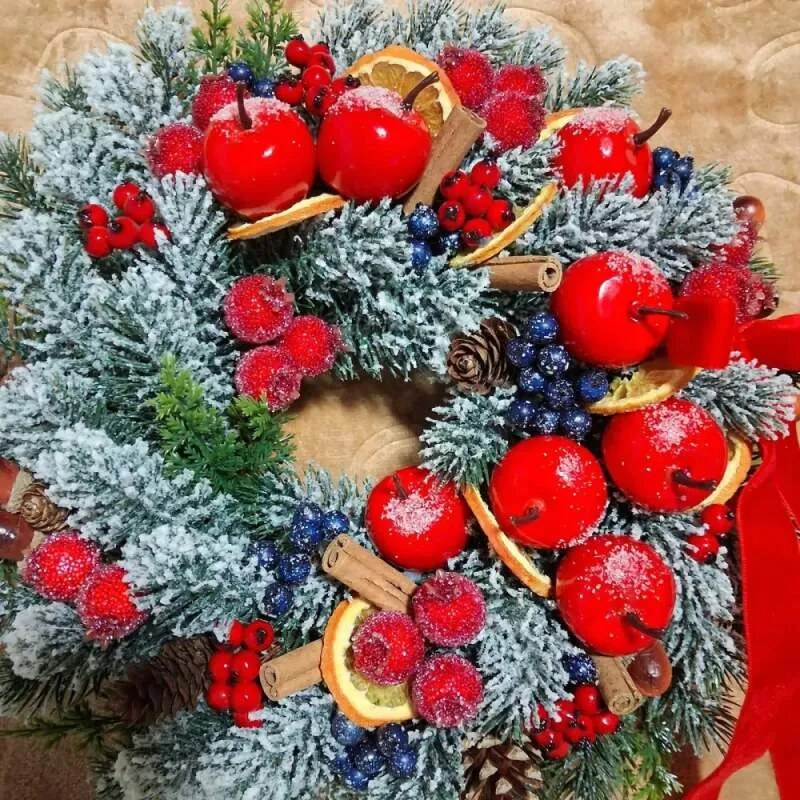 Vánoční věnec "Pomeranč a jablíčka" - 30 cm