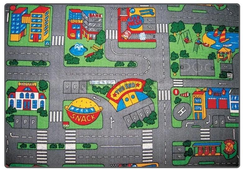 Vesna | Dětský koberec silnice CITY 44414, 140x200 cm, zelenošedý | BIANO