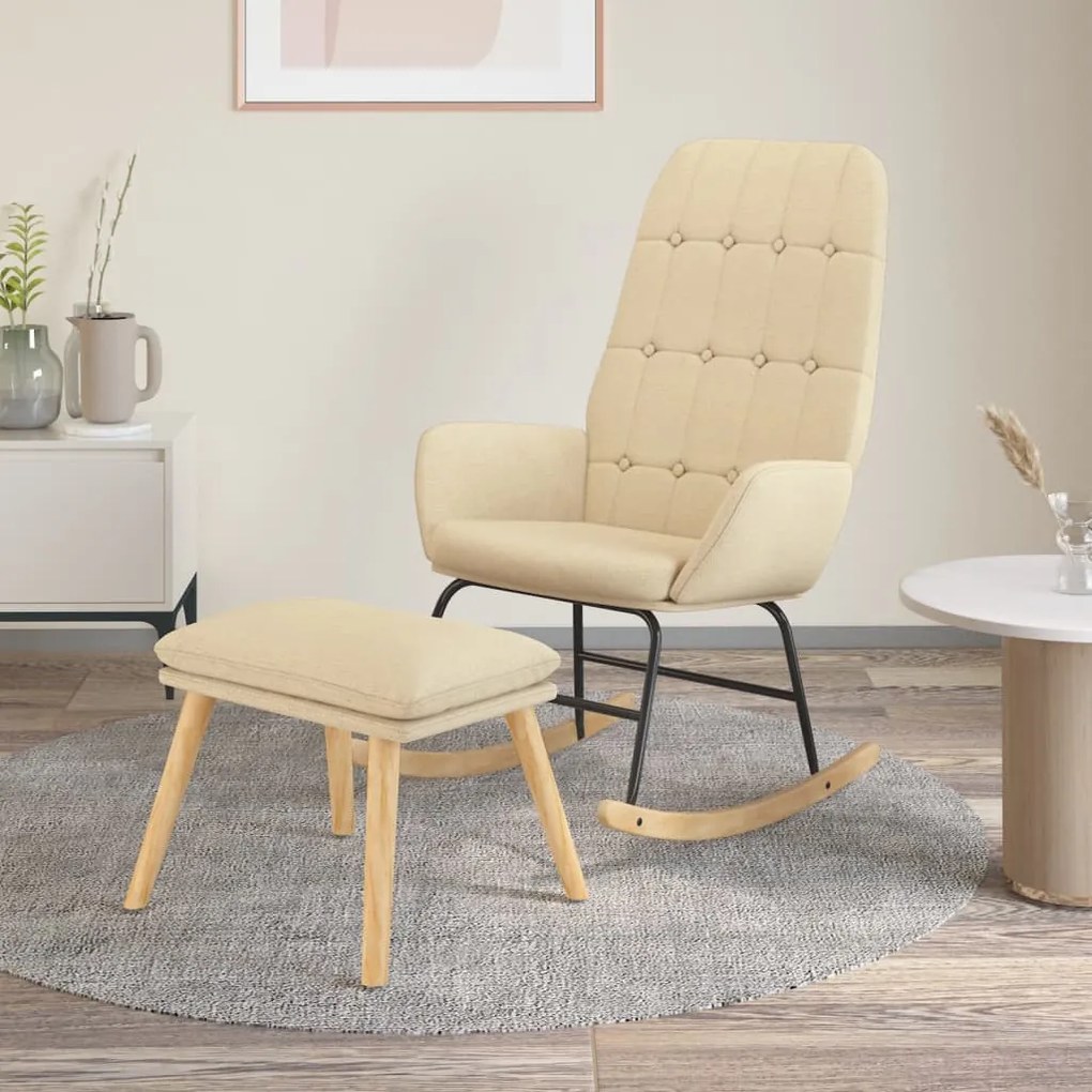 Houpací křeslo s podnožkou krémové textil 3097706