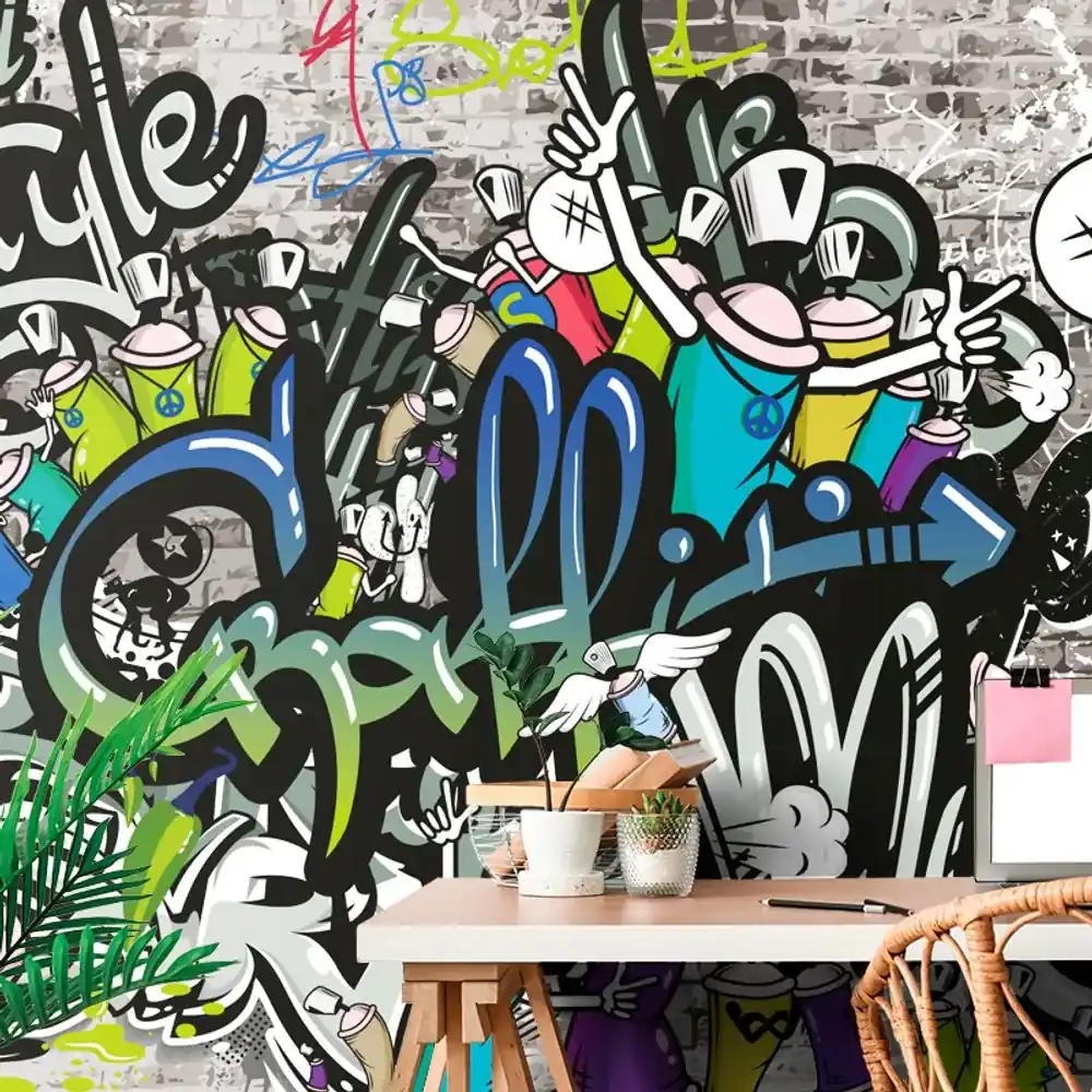 Samolepící tapeta stylová graffiti stěna | BIANO