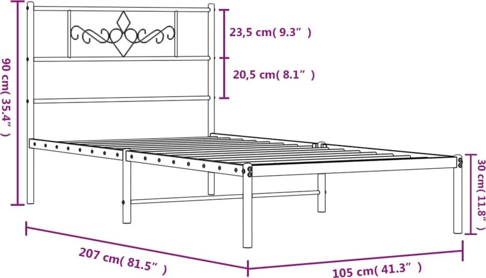 vidaXL Kovový rám postele s čelem 100 x 200 cm [355311] Barva: Černá