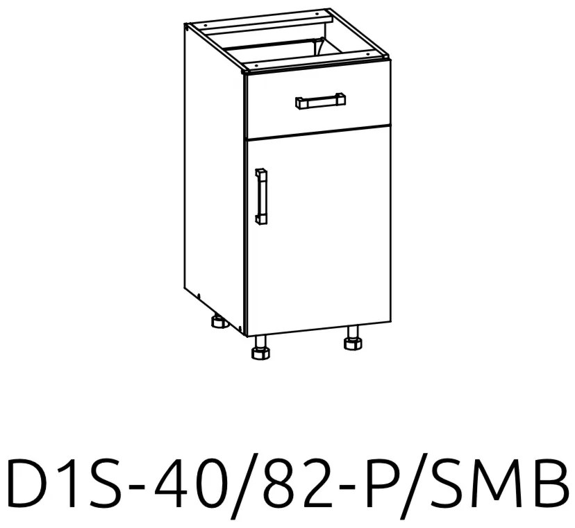 D1S-40/82 dolní skříňka s zásuvkou P/S - L/S kuchyně Top Line Zvolte stranu: levé provedení, Barva korpusu skříněk: Bílá alpská, Zvolte barvu dvířek: Bílá lesk