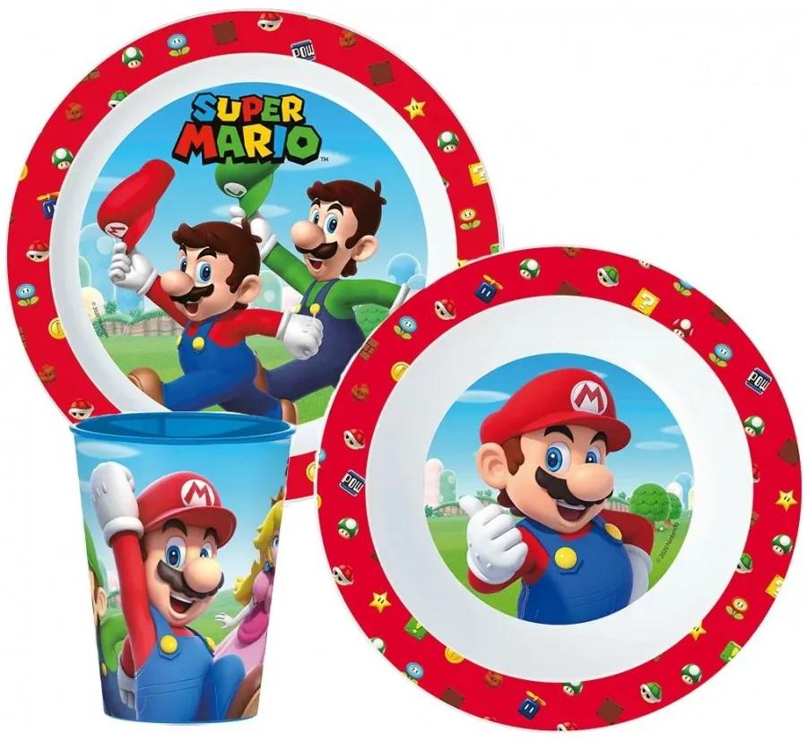 Sada plastového nádobí s kelímkem pro děti - motiv Super Mario / Nintendo - 3 díly