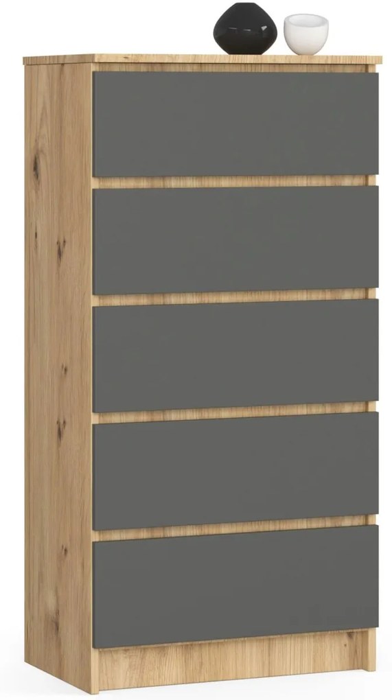 Komoda Kuba 60 cm - 5 šuplíků dub artisan/grafitová
