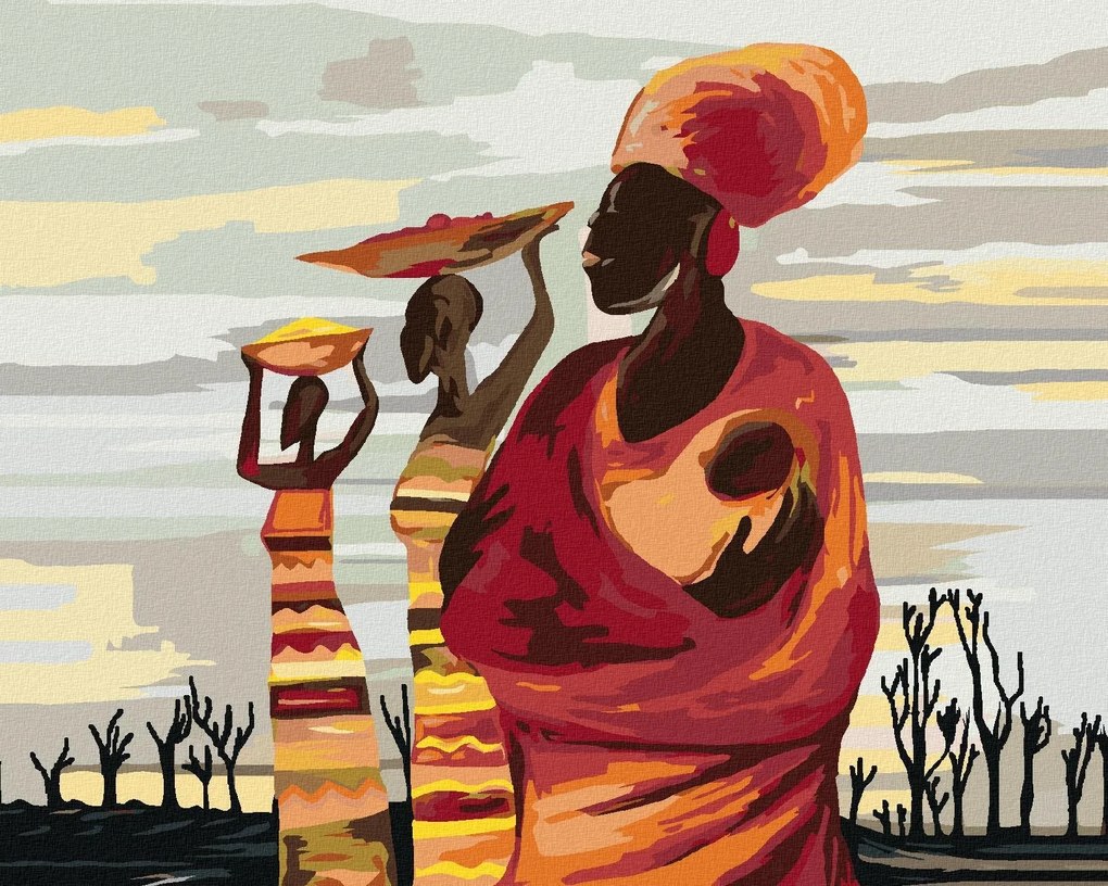 Malování podle čísel africké ženy s dítětem, 40x50 cm, vypnuté plátno na rám