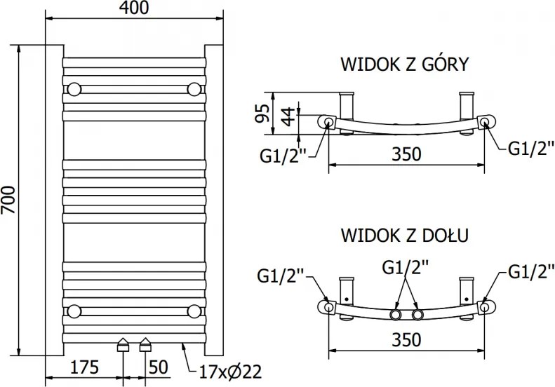 Mexen Ares, elektrické topné těleso 700 x 400 mm, 300 W, chromová, W102-0700-400-2300-01