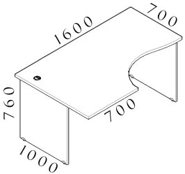NABYTEK-DESIGNOVY.CZ - BKA21 11 - Kancelářský rohový stůl levý Komfort, dřevěná podnož, 160x70/100x76 cm, buk