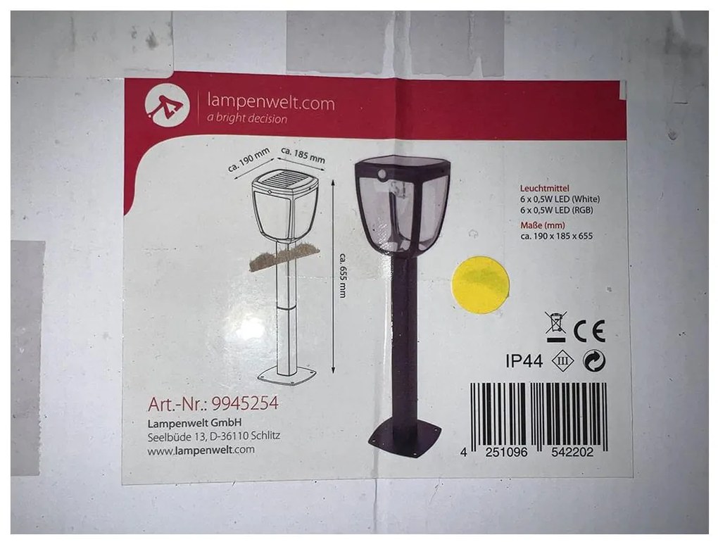 Lampenwelt | Lampenwelt - LED Venkovní solární lampa se senzorem HENK 6xLED/0,5W/3,7V IP44 | LW1055