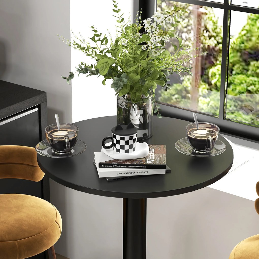 HOMCOM Kulatý Barový Stůl Bistro Stůl Vysoký Jídelní Stůl Moderní Styl Ocelový Rám rozměry 60Š x 60H x 102V cm Černý | Aosom