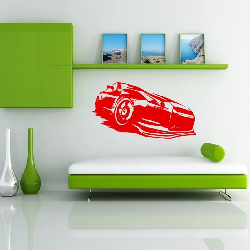 Živá Zeď Samolepka na zeď Abstraktní auto Barva: červená, Velikost: 60 x 33 cm