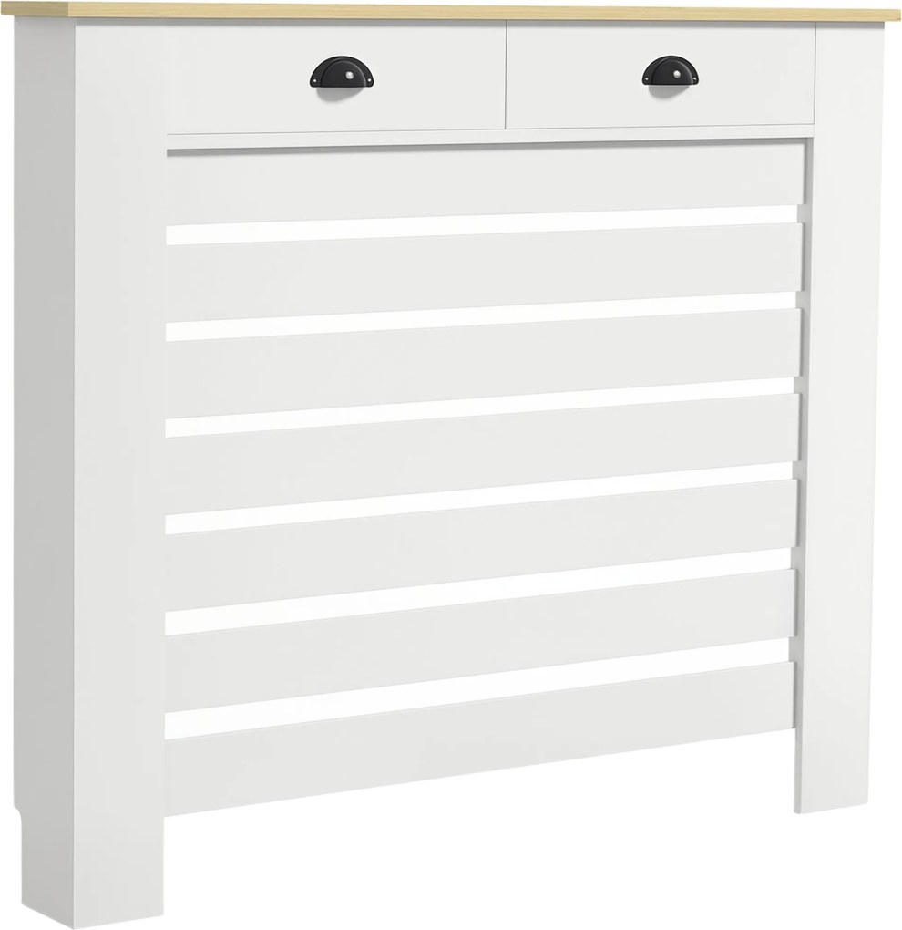 HOMCOM Kryt radiátoru, Stěna radiátoru, Horizontální lamelový rošt, se 2 zásuvkami, pro obývací pokoj, ložnici, chodbu, dřevo, 111 x 19 x 95,5 cm, Bí…